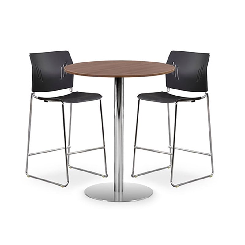 Café Height Round Table, Brushed Steel Base - Office Furniture EZ