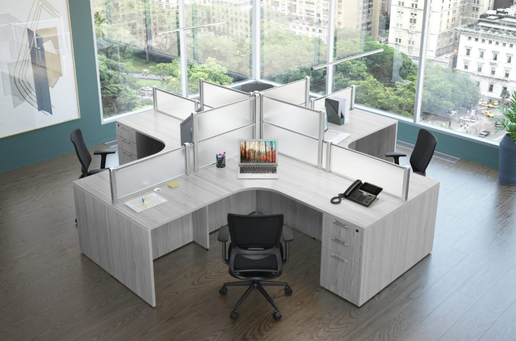 Four Person Desk with Acrylic Barriers | Office Furniture EZ